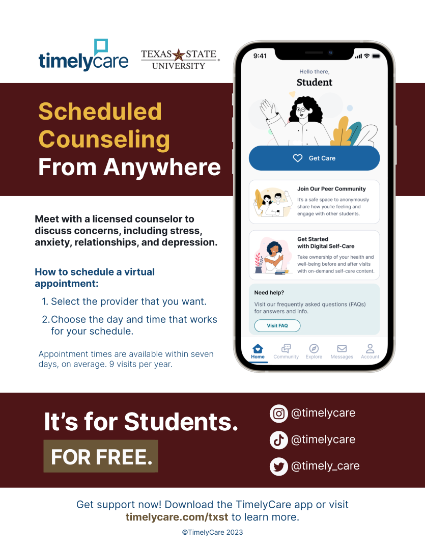 Make An Appointment : Counseling Center: San Marcos & Round Rock Campuses : Texas State University